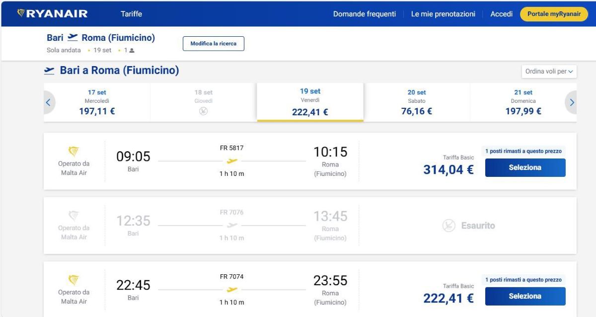 Impennata dei prezzi per i voli Bari-Roma: «La politica intervenga»